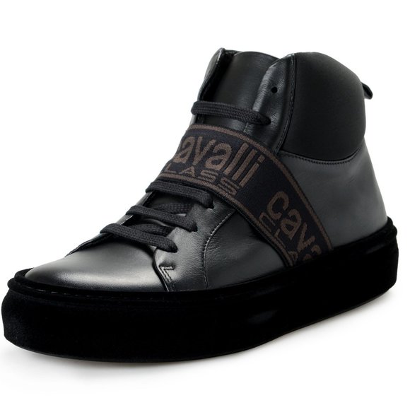 Cavalli Class | Shoes | Cavalli Class Mens Black Logo Print Leather ...